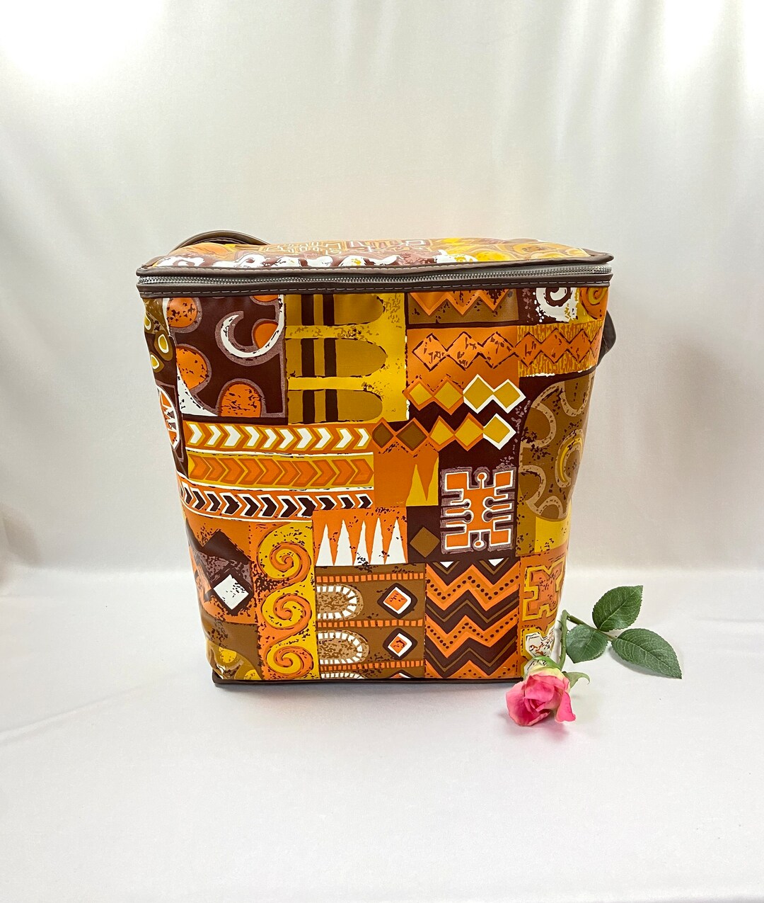 Vintage Cooler Soft Side Vinyl 1970s Mod Beach Picnic Insulated Orange ...