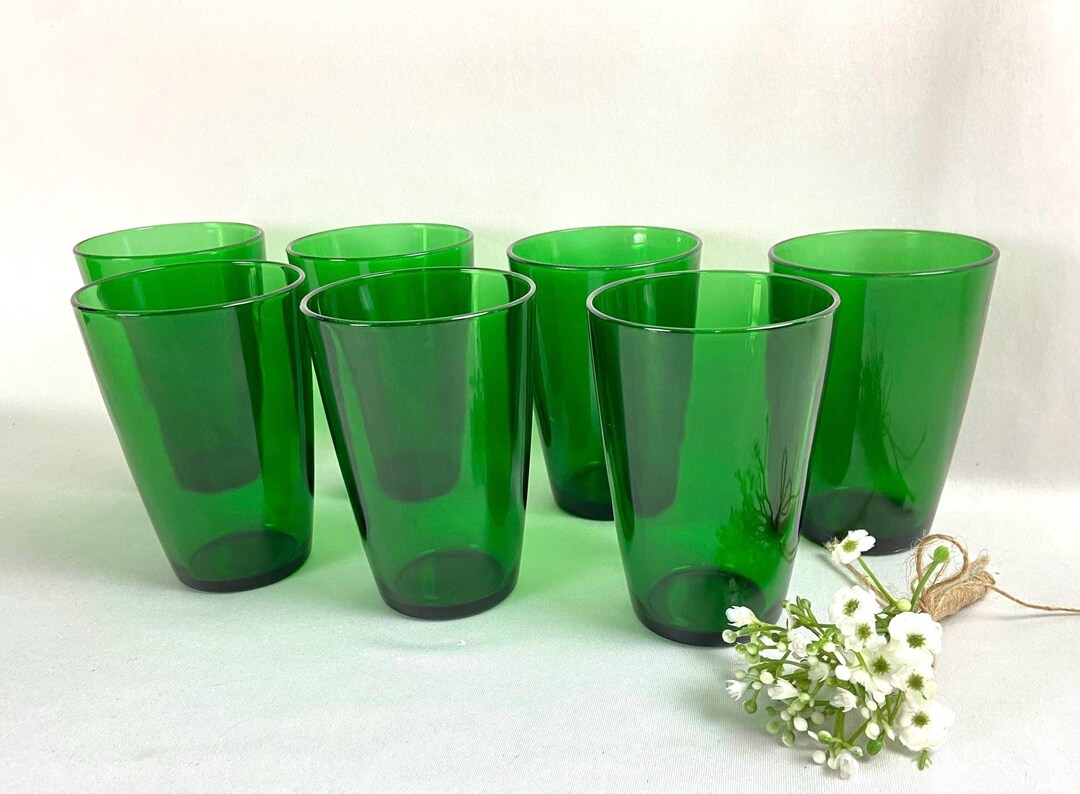 Vintage Anchor Hocking Forest Green Straight Tumblers Drinking Glasses ...
