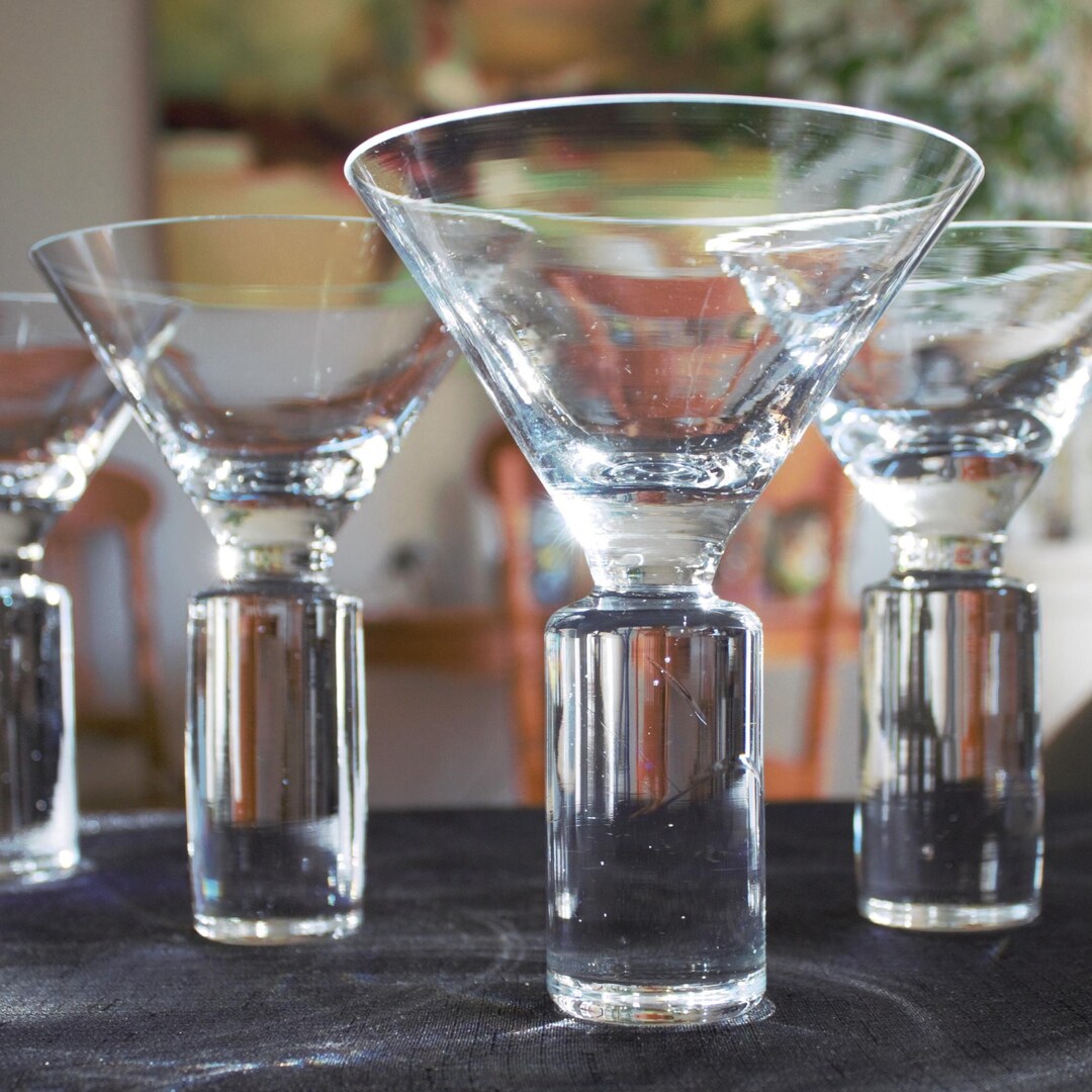 Clear Martini Glasses, Block Stem Glassware Set of 4, Unique Glassware ...