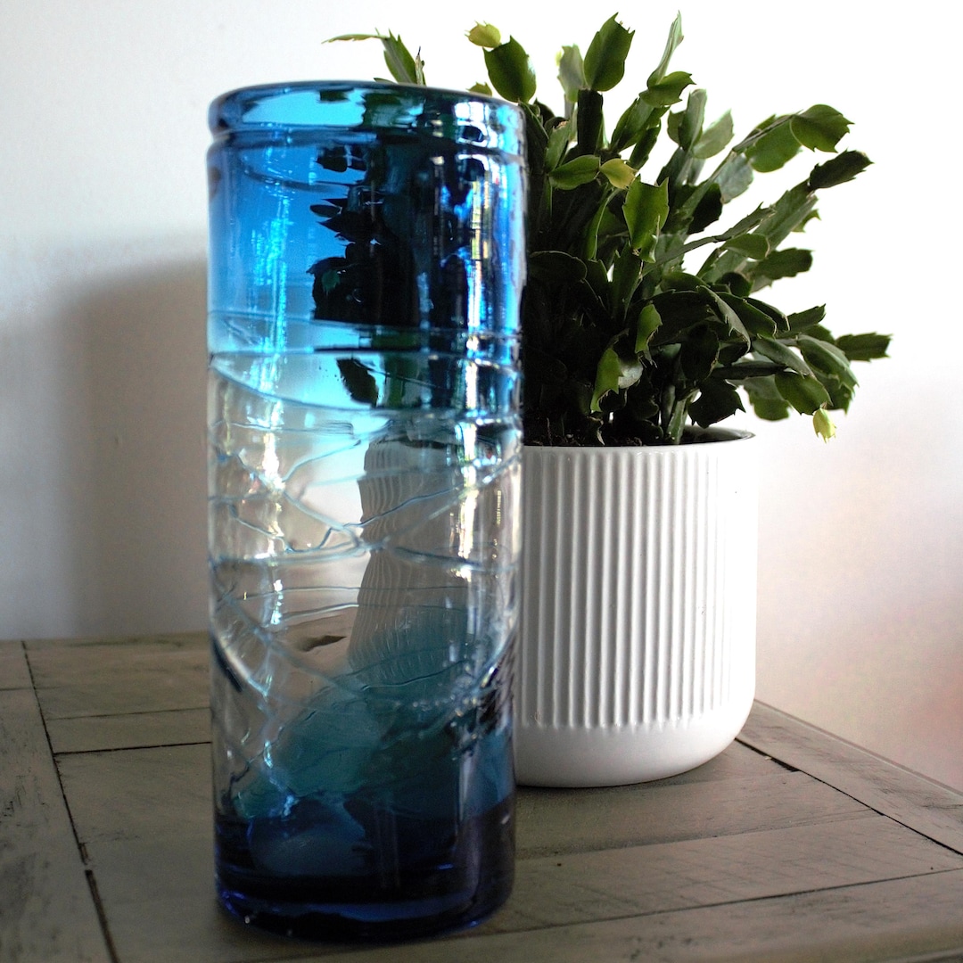 Tall Blue Vase, Unique Vase, Tall Flower Vase With Applied Decoration ...