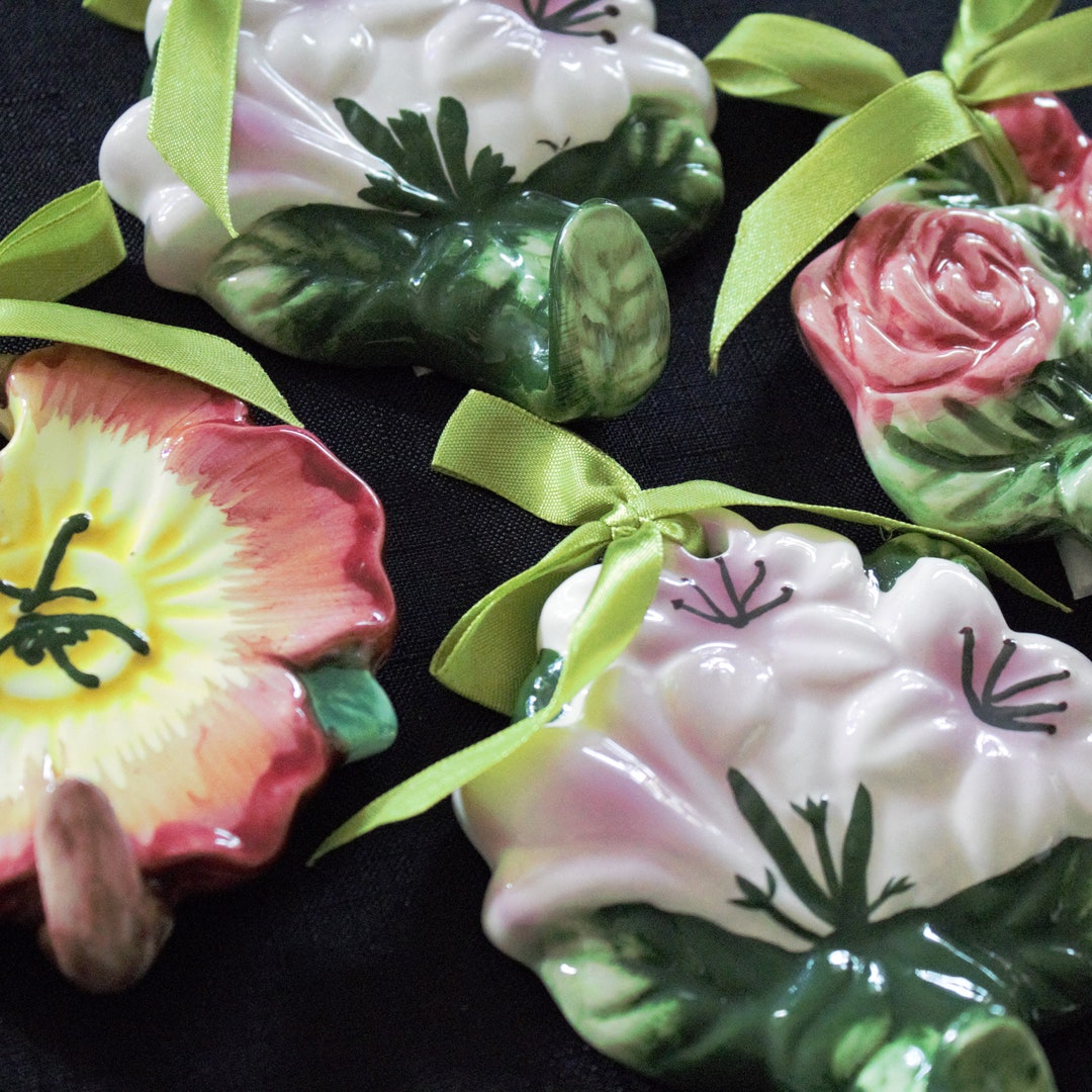 Ceramic Wall Hooks, 4pc Hand Painted Floral Ceramic Hooks, Unique Wall ...