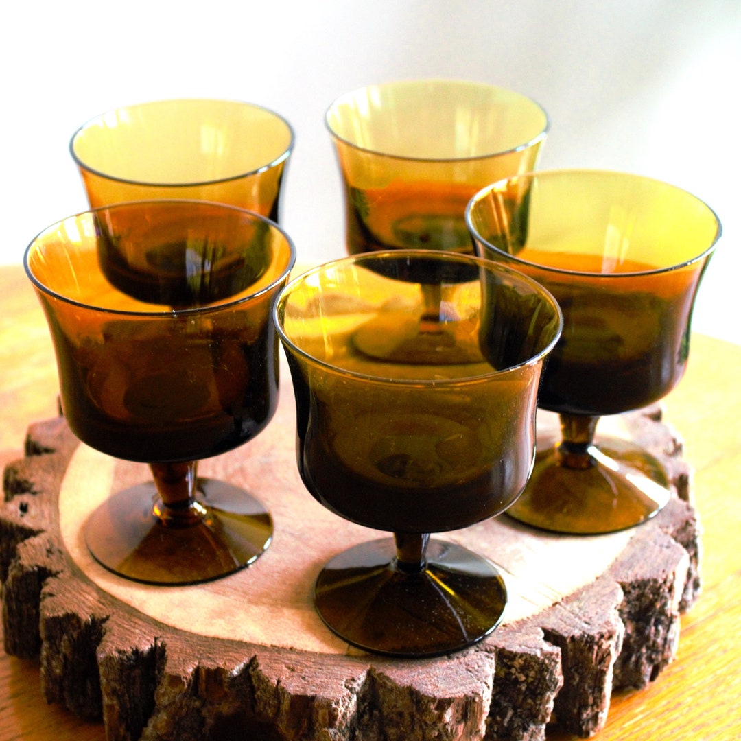 Chocolate Brown Glass Set, 5 Vintage Brown Cocktail Glasses, Vintage ...