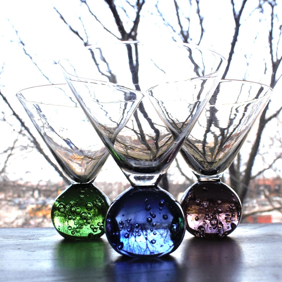 Martini Glass Set, 3pc Ball Base Martini Glass, Unique Glassware ...