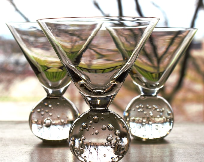 Martini Glass, Set 3 Cocktail Glass, Round Bubble Base, Ball Base Glass ...