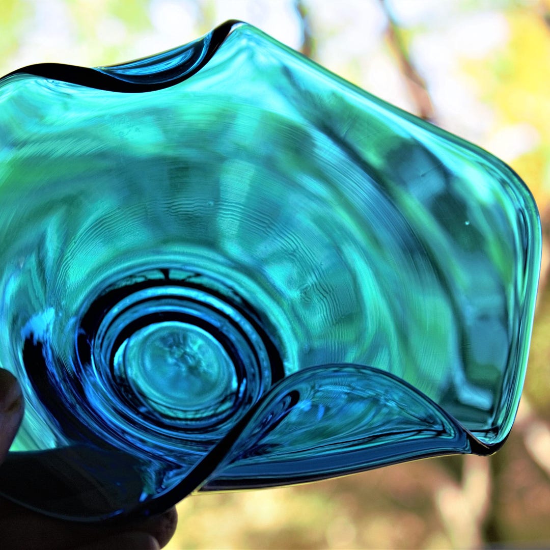 Nut Bowls, 2pc Vintage Glass Nut Bowls Set, Blue Divided Dish Set ...