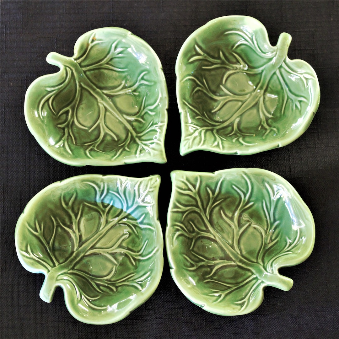 Ceramic Sauce Bowls, 4 Leaf Shape Dipping Dip Bowls, Green Leaf Sauce ...