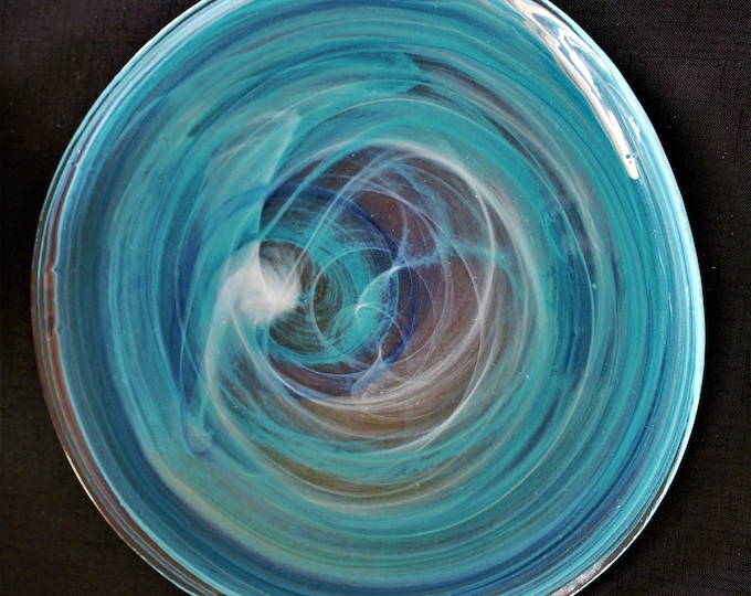 Blue Swirl Glass Platter, Stunning Blue Glass Plate, Decorative Serving ...