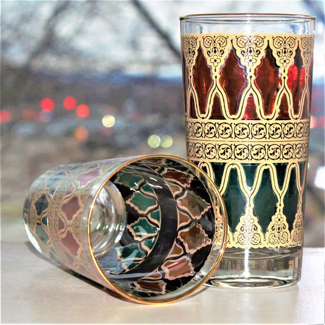 Colorful Gold Glasses, 4pc Gold Embossed Glasses, Multi Color Tumblers ...