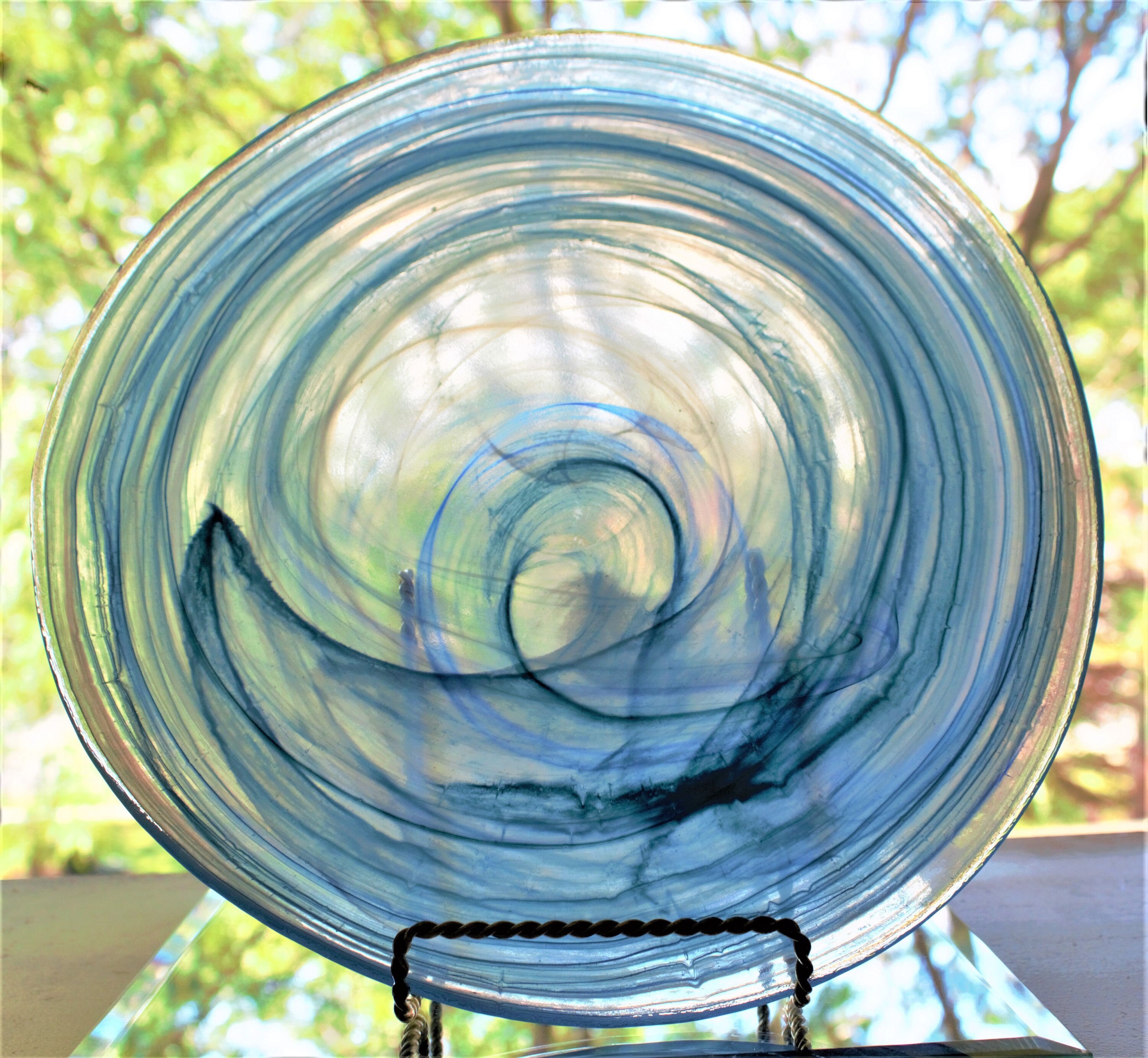 Blue Swirl Glass Platter Stunning Blue Glass Plate - Etsy