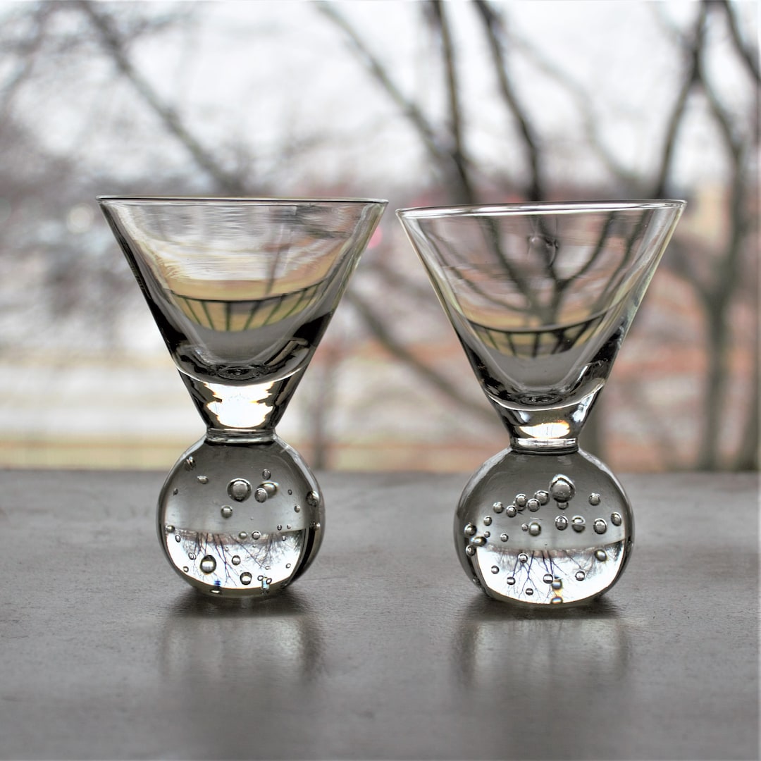 Martini Glasses 2 Unique Martini Glasses W Round Base Ball Etsy