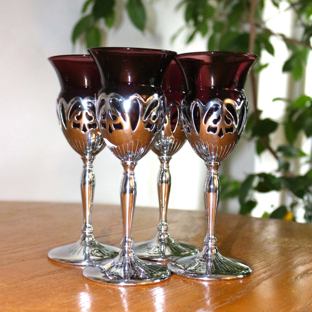 Vintage Farber Krome-kraft Amethyst Glass Set: Cambridge Cordials - Etsy