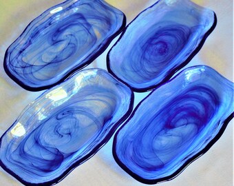 Blue Appetizer Plate Glass - Etsy