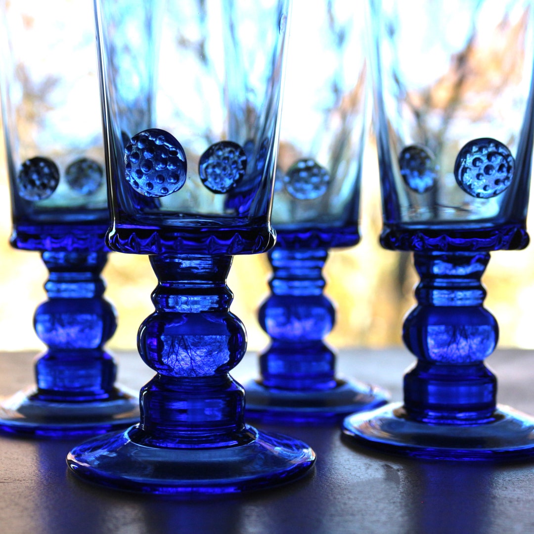 Elegant Blue Glass, 4pc Cobalt Blue Cocktail Glasses, Glass From ...