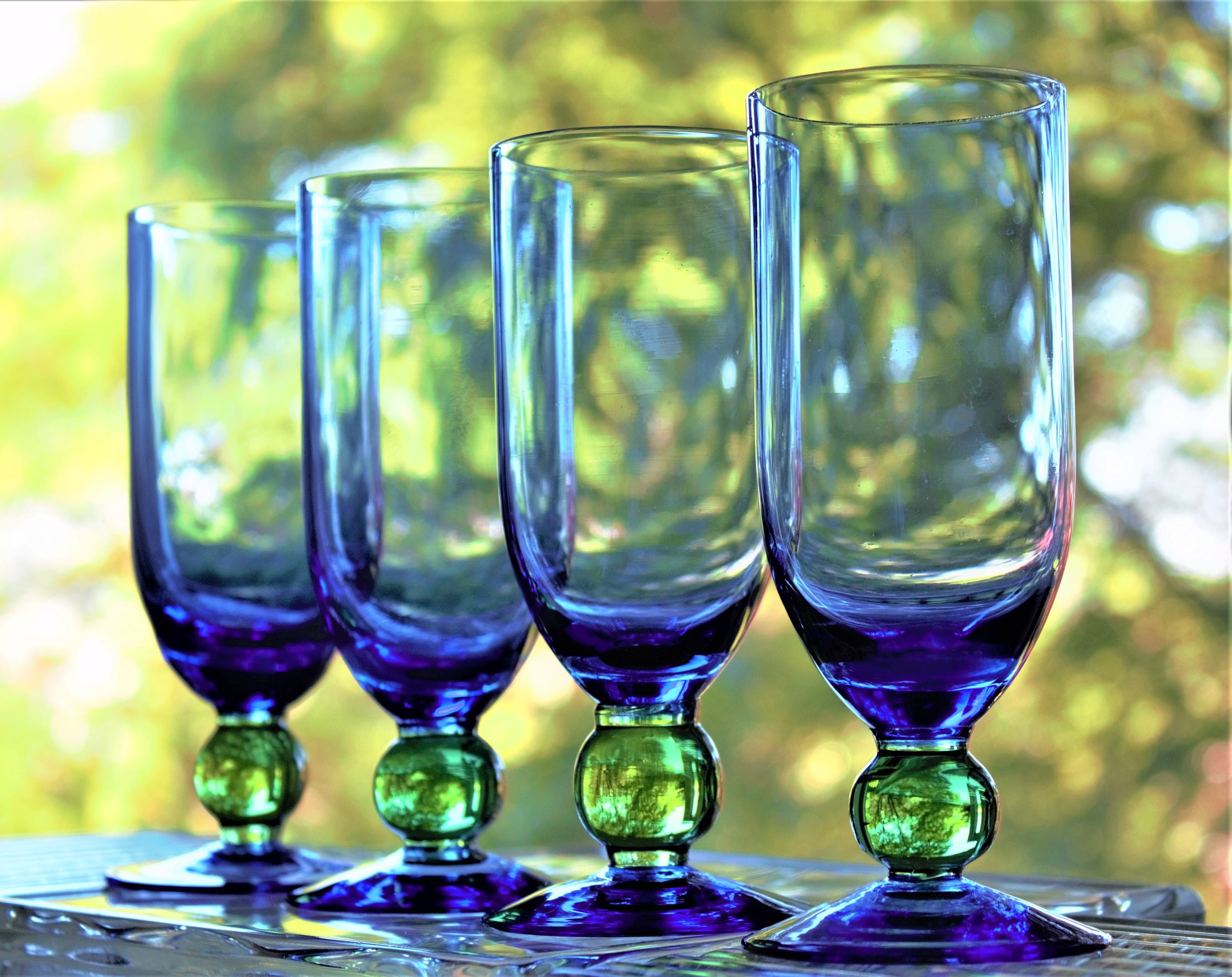 Vintage Blue And Green Glass 4 Hand Blown Green And Blue Etsy