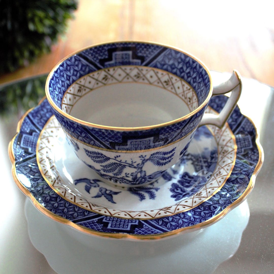 Vintage Real Old Willow Teacup Set: 2pc English Transferware, Turtle ...