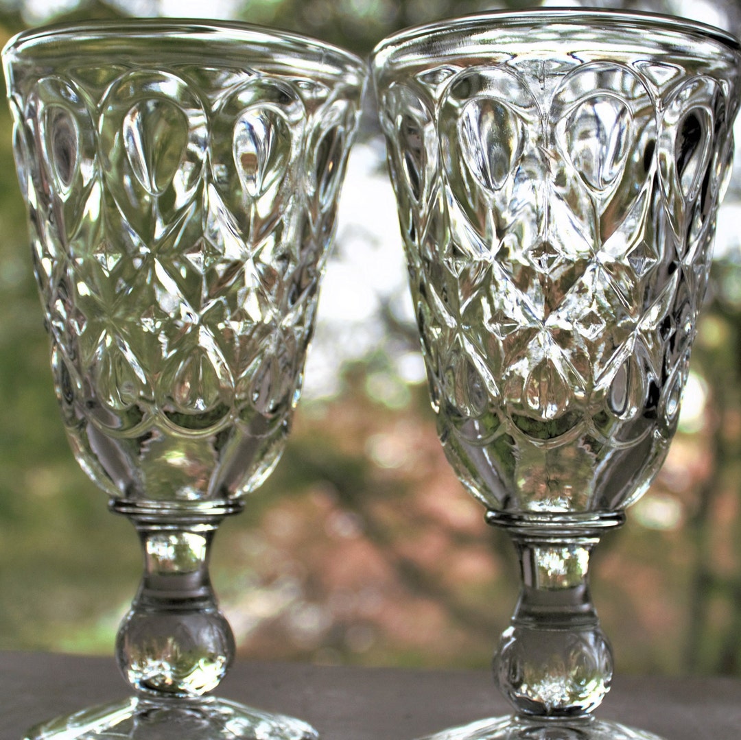 Elegant Glasses, 2pc Vintage French Glassware Set, Clear Patterned ...