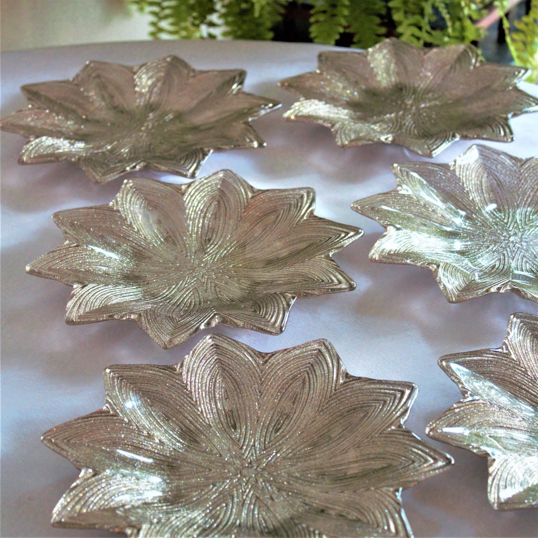 Iridescent Star Glass Dessert Plates - Set of 6 Glittery Gold ...