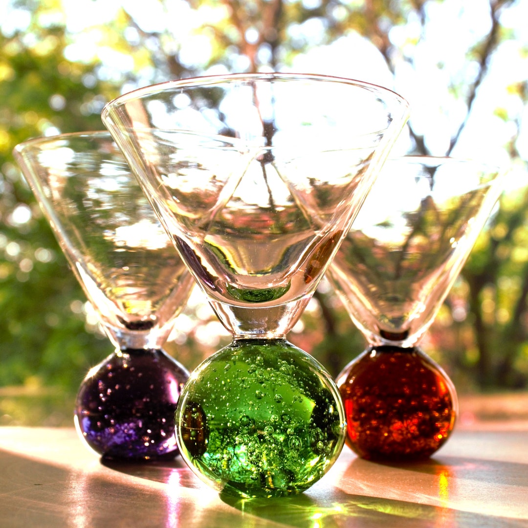 Unique Martini Glasses, 3 Bubble Base Martini Glasses, Purple Bubble ...