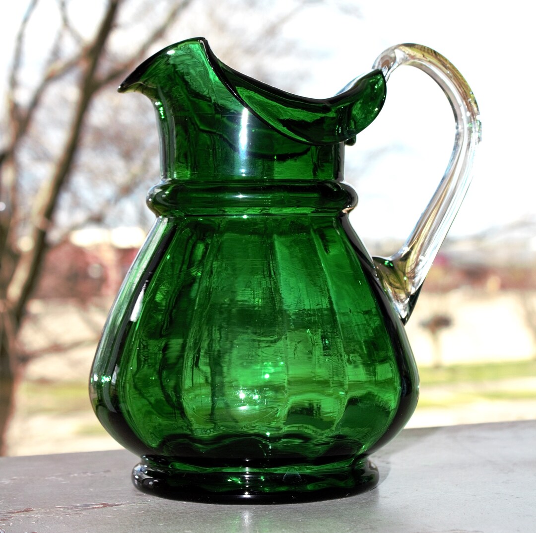 Green Pitcher, Handblown Green Glass Pitcher, Handmade Pitcher, Italian ...