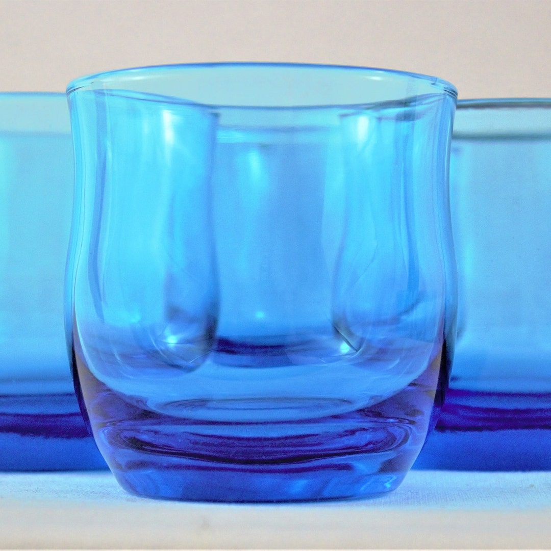 Vintage Capri Blue Rocks Glasses: Set of 4 Azure Cocktail Glassware - Etsy