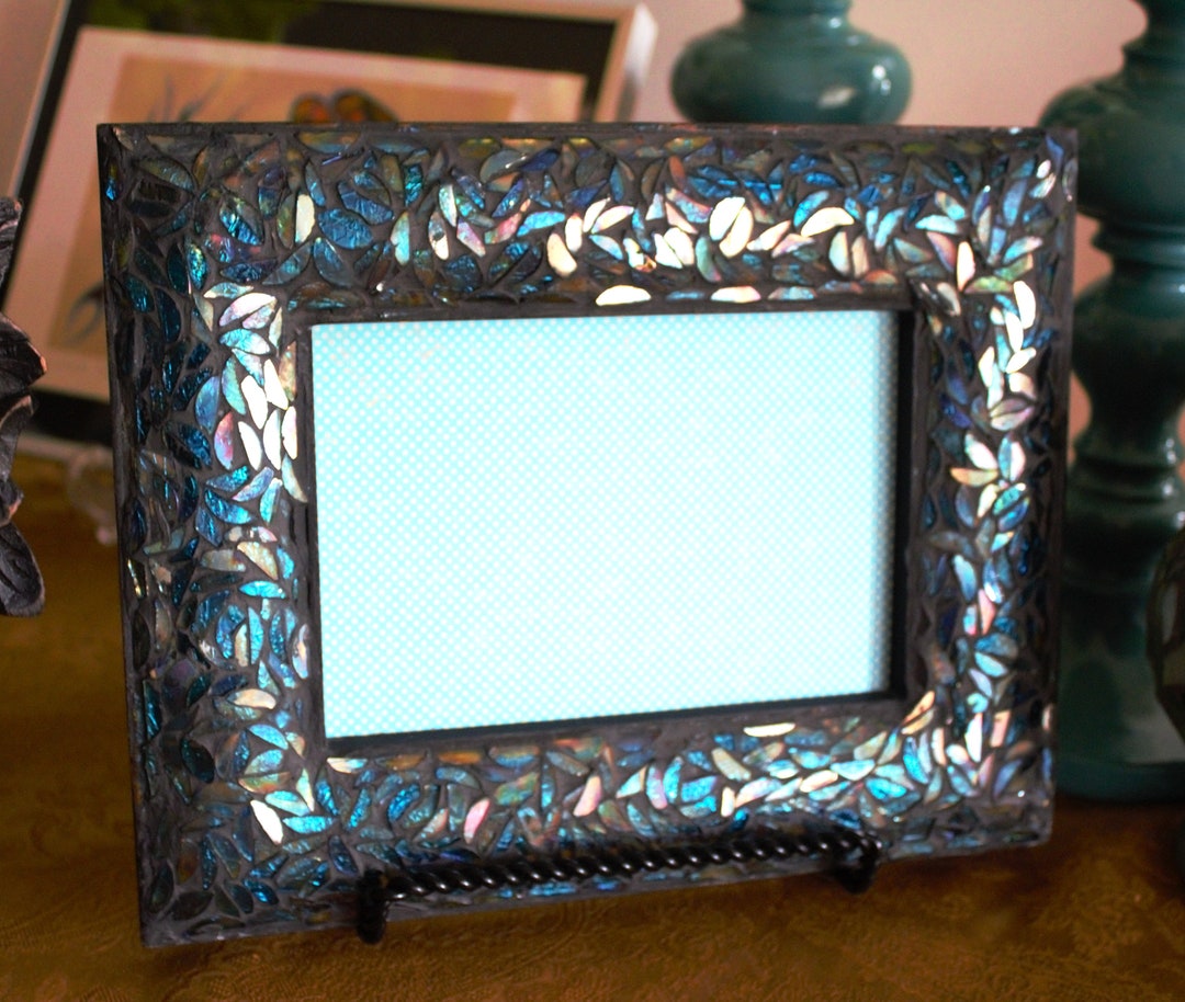 Glass Picture Frame, Stained Glass Frame, Blue Glass Frame, Mosaic ...