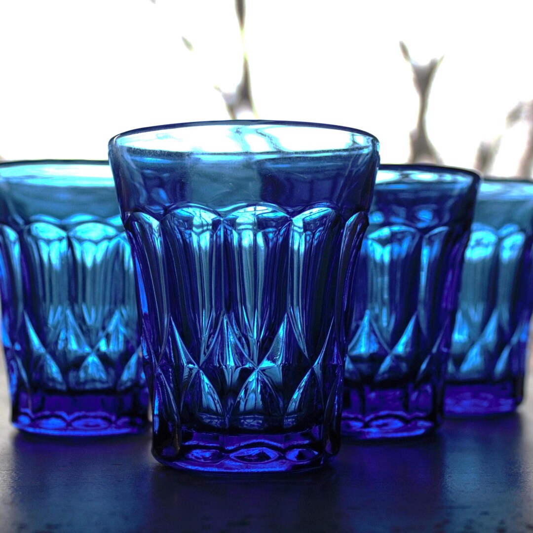 Electric Blue Cocktail Glass Set of 4, Vintage Blue Rock Glasses ...