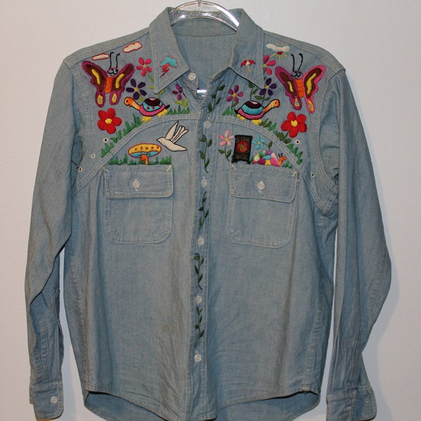 Embroidered Denim Shirt - Etsy