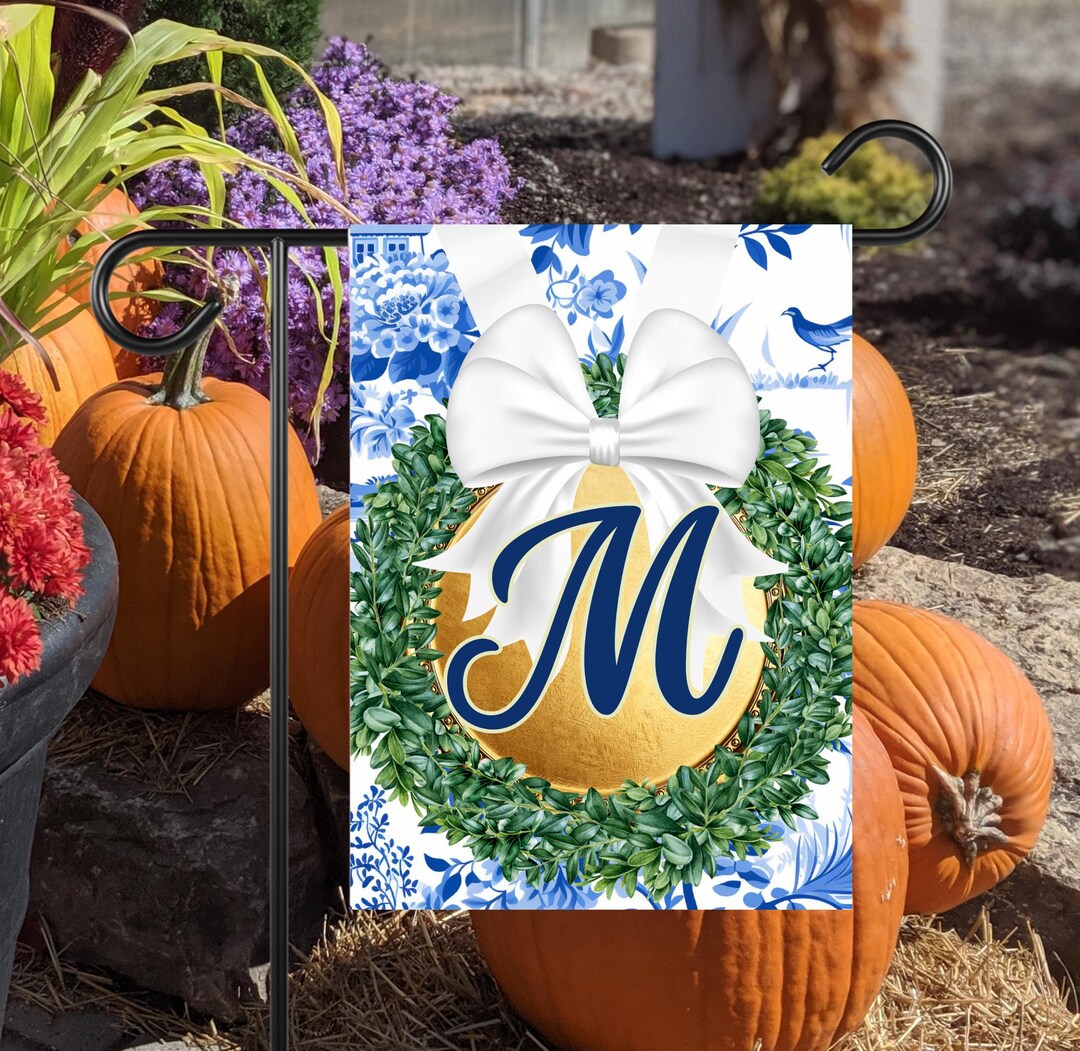 Personalized Garden Flag, Monogram Garden Flag, Toile Boxwood House ...