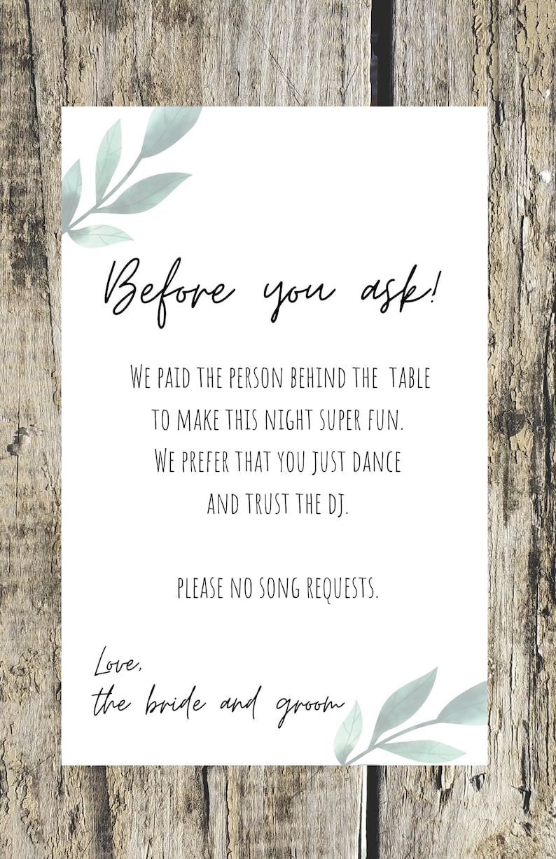 Wedding Sign Reception Sign No Requests DJ Sign Printable Weddingsign ...