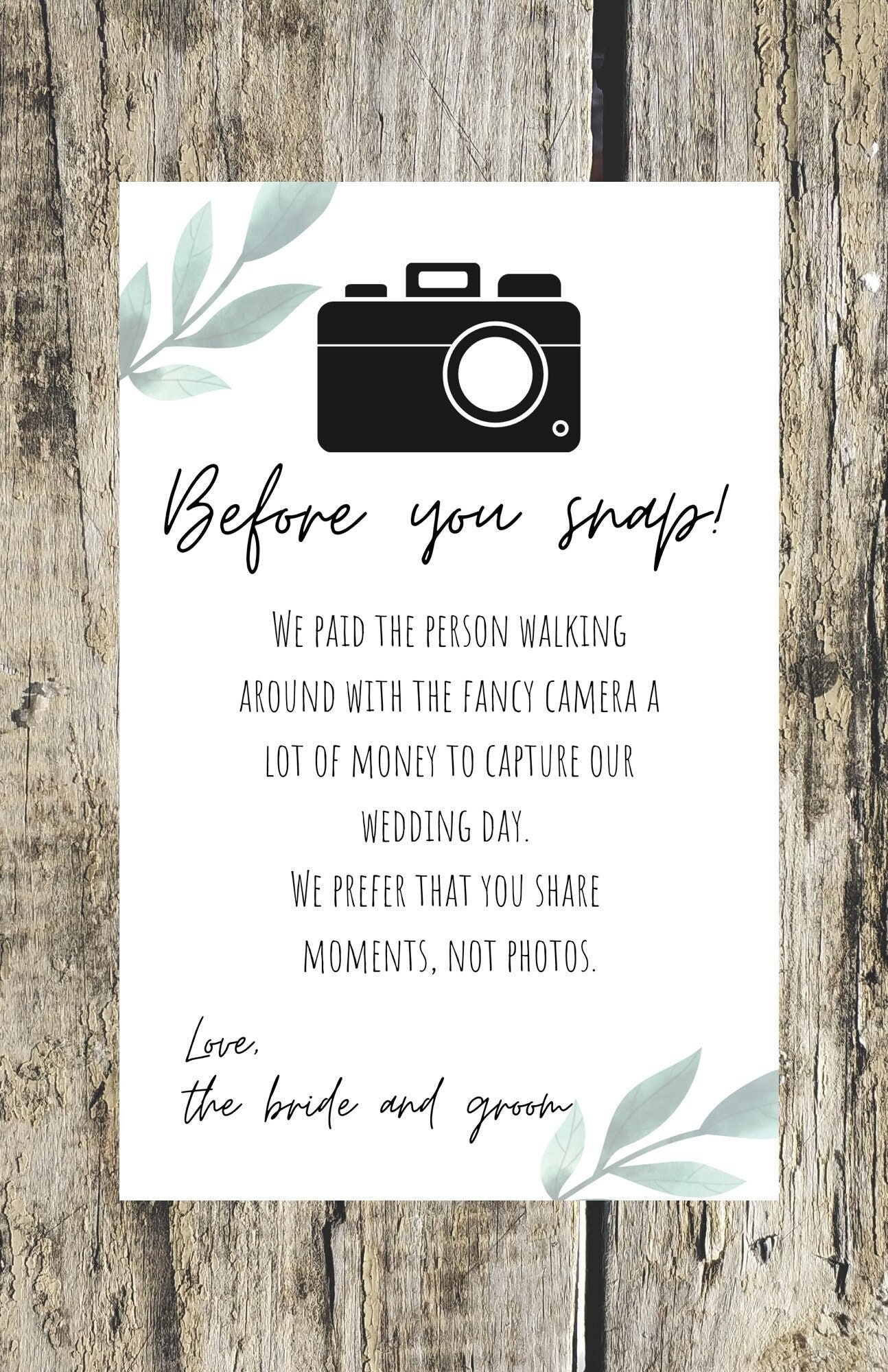 Wedding Sign Reception Sign No Photos Printable Wedding Sign Minimal ...