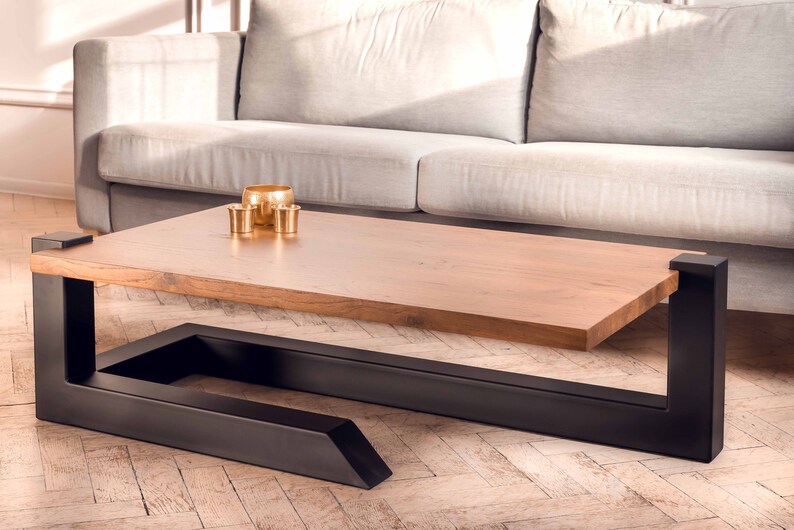 Oak Wood Coffee Table on Steel Base // Handmade and Unique // Studio ...