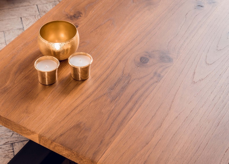 Oak Wood Coffee Table on Steel Base // Handmade and Unique // Studio ...