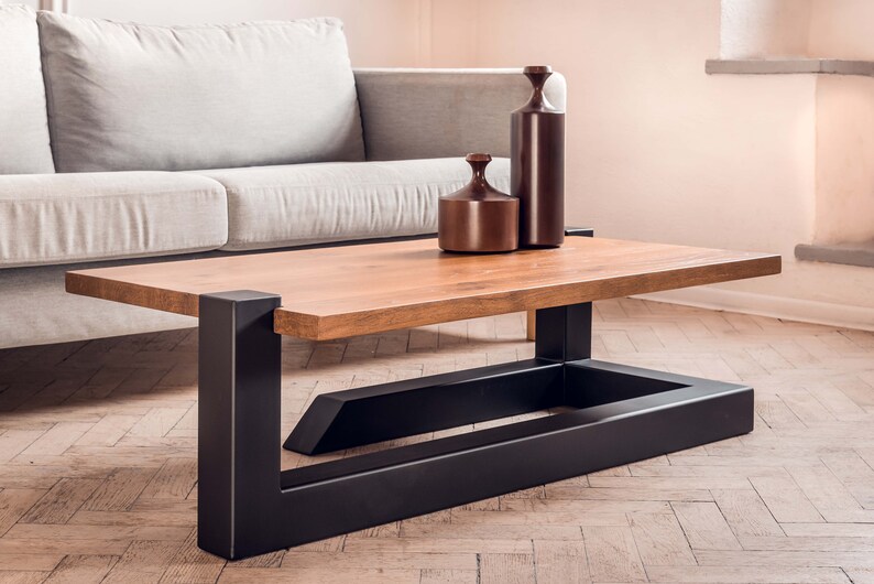Oak Wood Coffee Table on Steel Base // Handmade and Unique // Studio ...