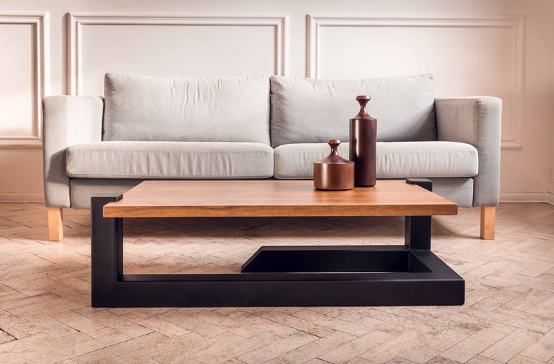 Oak Wood Coffee Table on Steel Base // Handmade and Unique // Studio ...