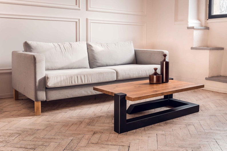 Oak Wood Coffee Table on Steel Base // Handmade and Unique // Studio ...