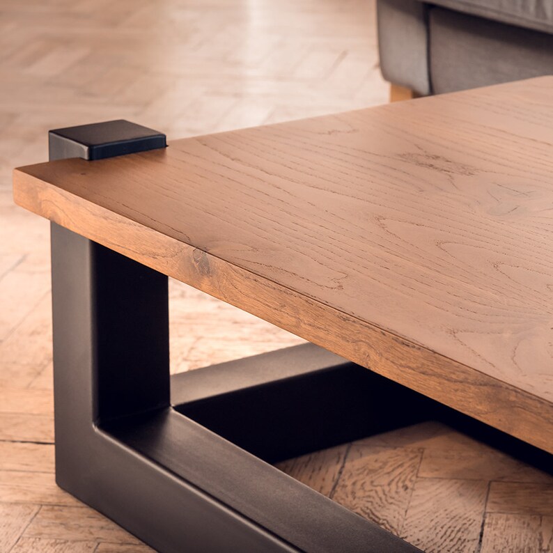 Oak Wood Coffee Table on Steel Base // Handmade and Unique // Studio ...
