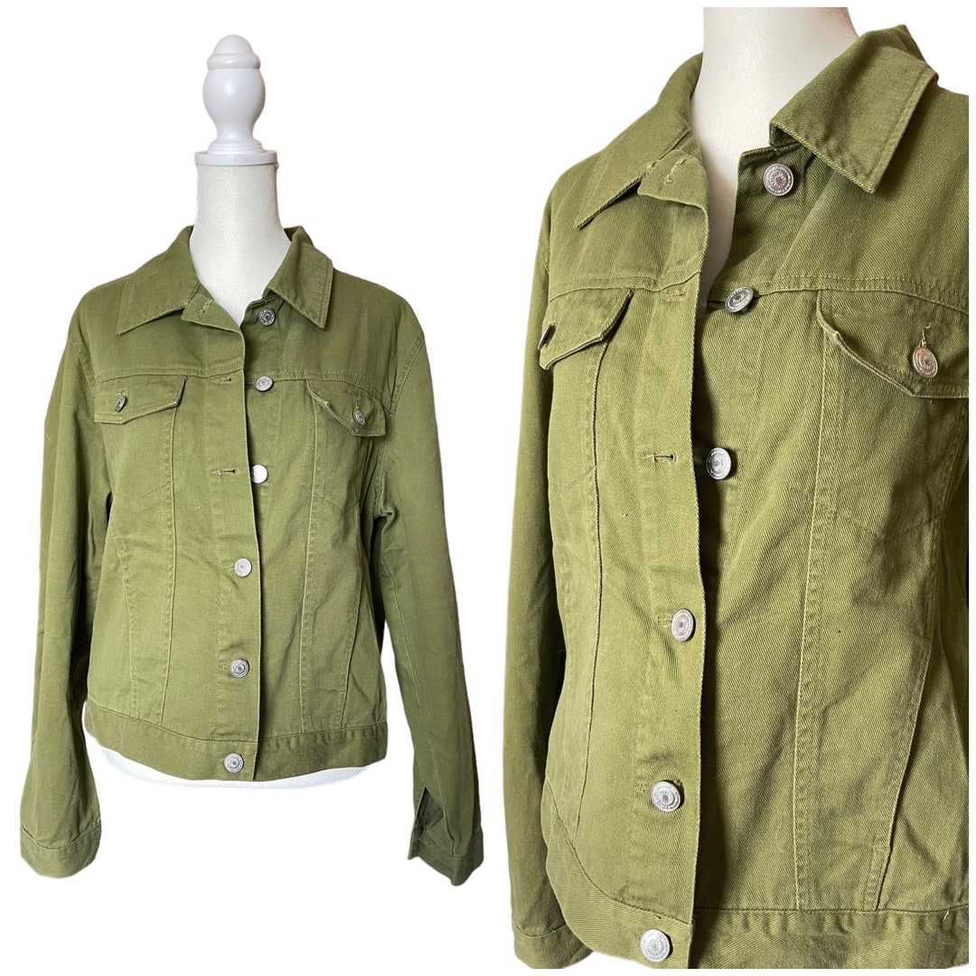 Y2k Olive Green Denim Jacket Vintage Green Button-up - Etsy