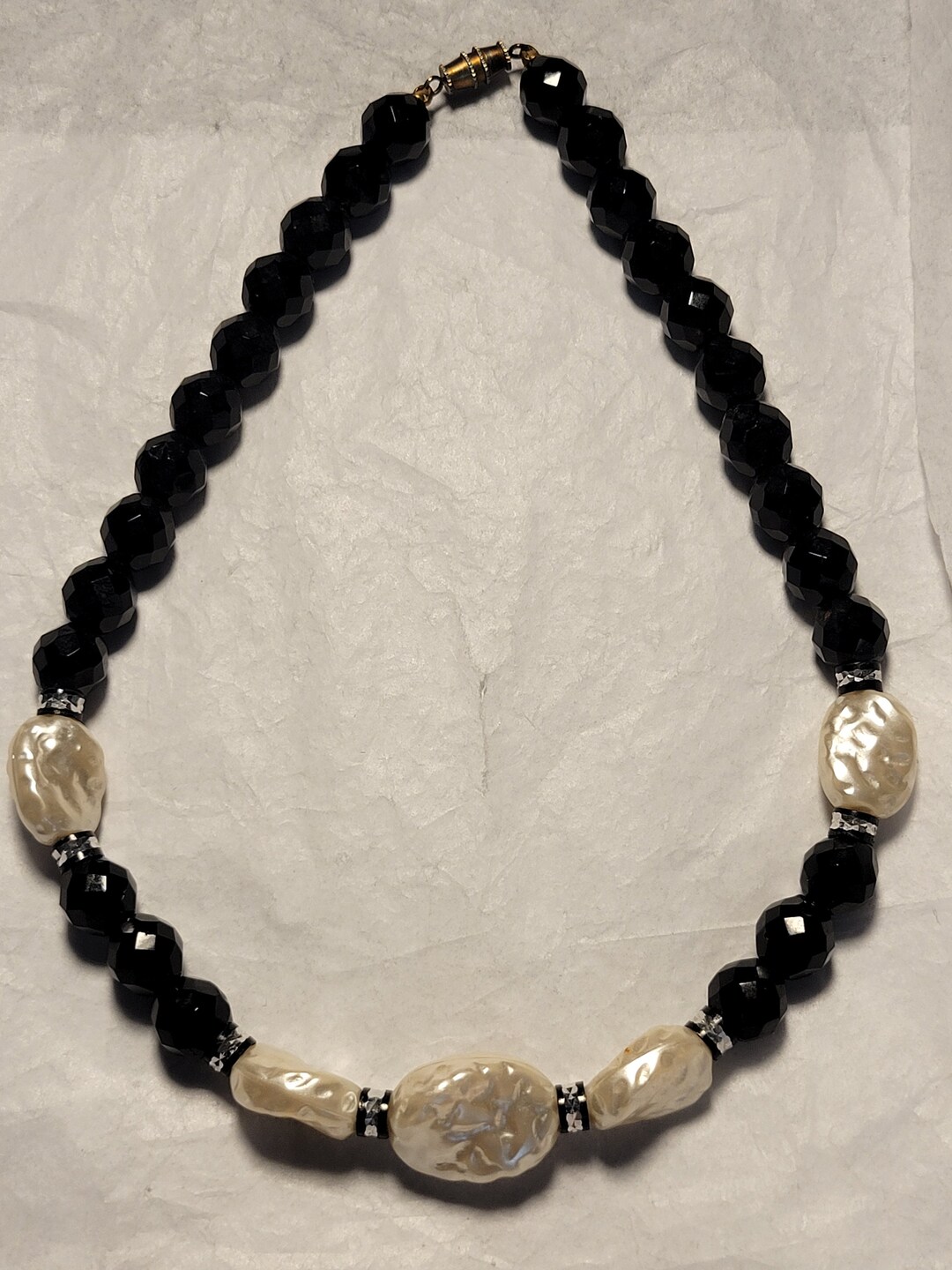 Vintage Black Jet Bead and Faux Mother of Pearl Choker Necklace - Etsy