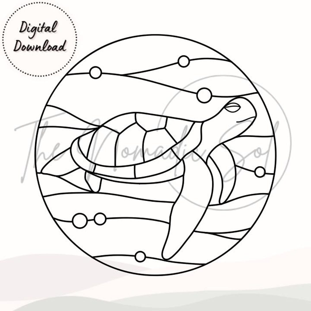 Sea Turtle Pattern With Bubbles Stained Glass PDF Digital File - Etsy