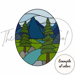 River Mountain Landscape Pattern Stained Glass PDF Digital File - Etsy
