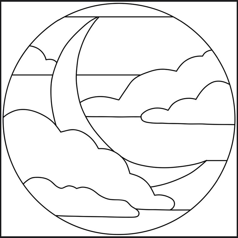Cloudy Moon Sky Pattern Stained Glass Pdf Digital File Etsy