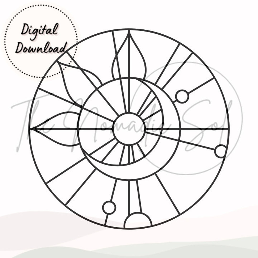 Celestial Sun and Moon in Circle Pattern Stained Glass PDF JPG PNG ...