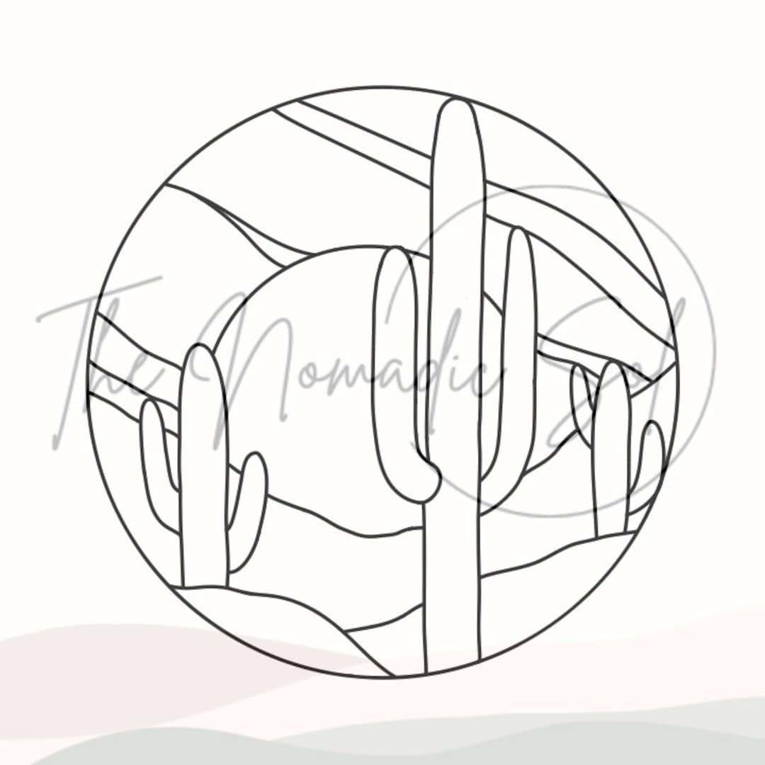 Sunset Cactus Pattern Stained Glass PDF Digital File 2 Files Included ...