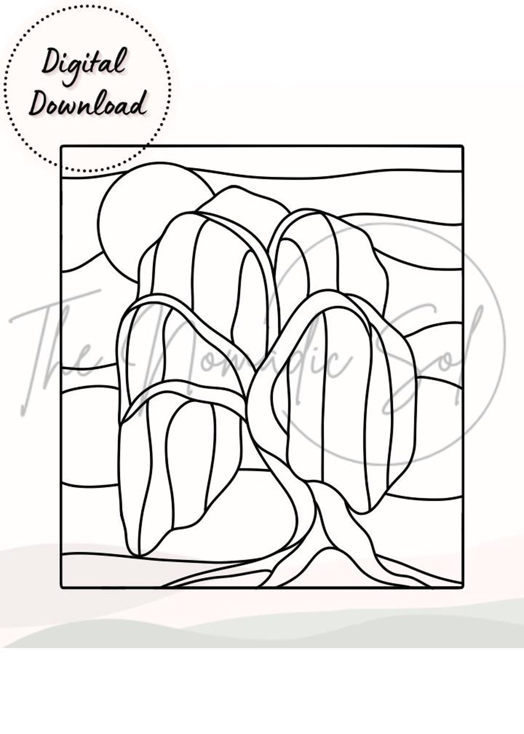 Willow Tree Sunrise Pattern Stained Glass Pdf Digital File 2