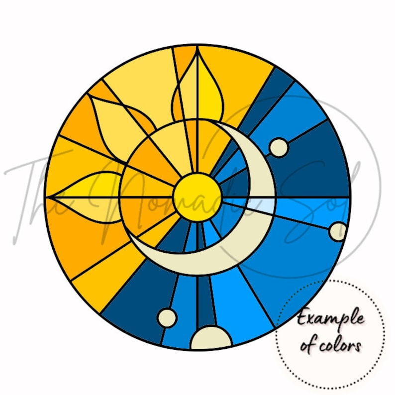 Celestial Sun and Moon in Circle Pattern Stained Glass PDF JPG PNG ...