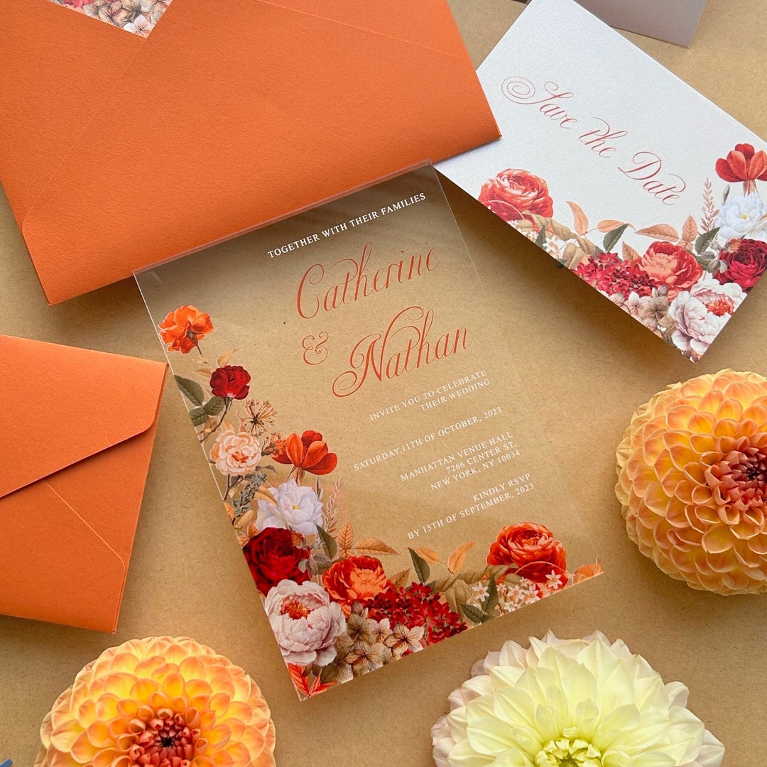 Terracota Acrylic Wedding Invitation Autumn Fall Wedding - Etsy