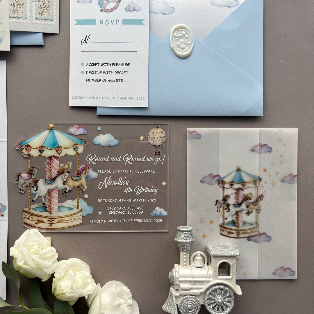 Carousel Theme Acrylic Birthday Invitation Baptism Acrylic Invite - Etsy