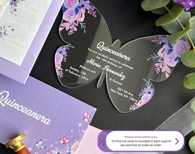 Butterfly Quinceanera Invitations, Acrylic Butterfly Invites, Sweet 16 ...