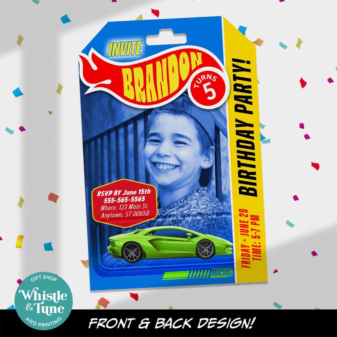 Photo Invite, Toy Car Packaging Template, Race Car Tag Party Supplies ...