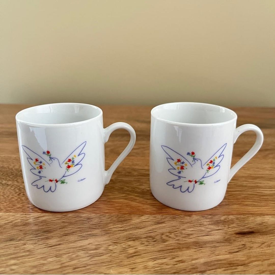 Picasso Dove of Peace Espresso Mugs Set of 2 Cups Mini 4 Oz White ...